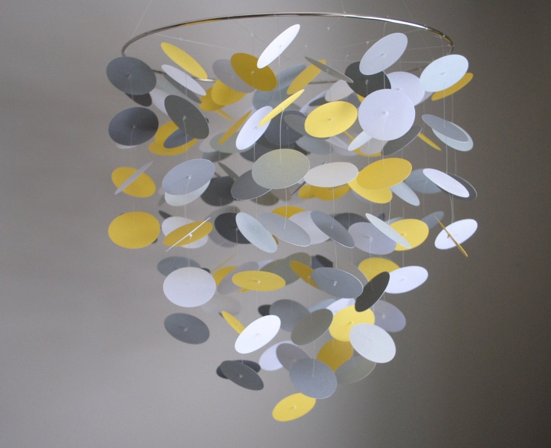 Yellow and Gray Floating Dot Mobile (large) // Nursery Mobile - Choose ...