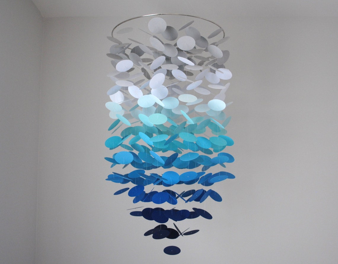 Ocean Ombre Floating Dot Mobile (large) - Gray, White, Blue // Nursery ...
