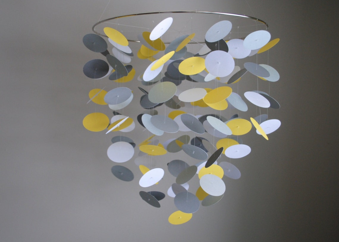 Yellow and Gray Floating Dot Mobile (large) // Nursery Mobile - Choose ...