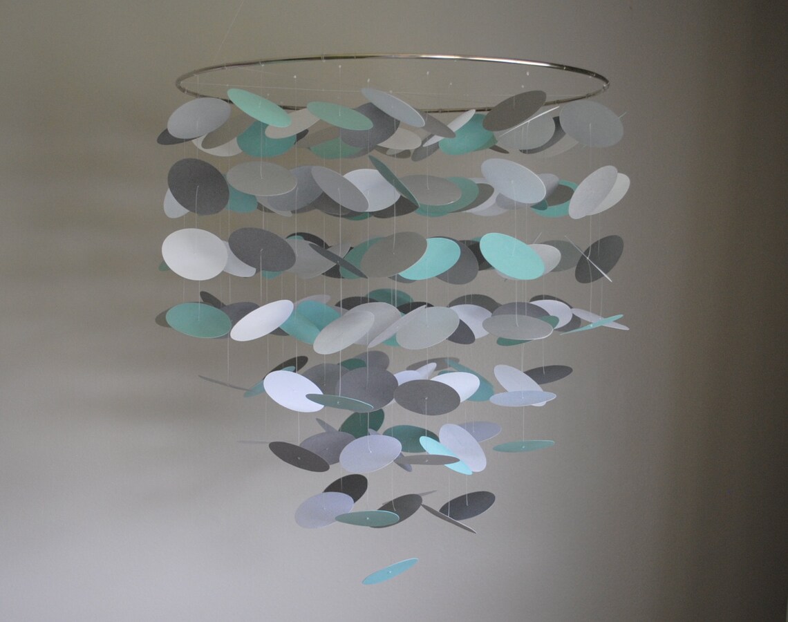 Aqua/Mint White Gray Floating Dot Mobile Large // Nursery | Etsy