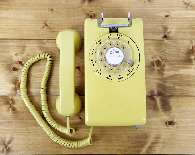 Vintage Hanging Rotary Telephone // Yellow - Etsy