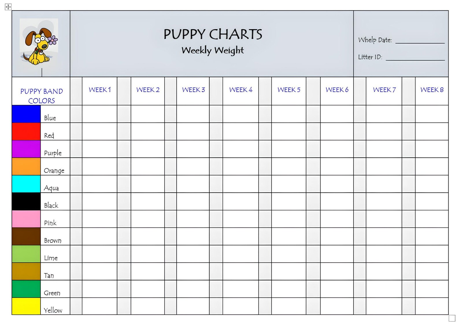 Puppy Charts for Keeping Records on New Puppy Litters - Etsy