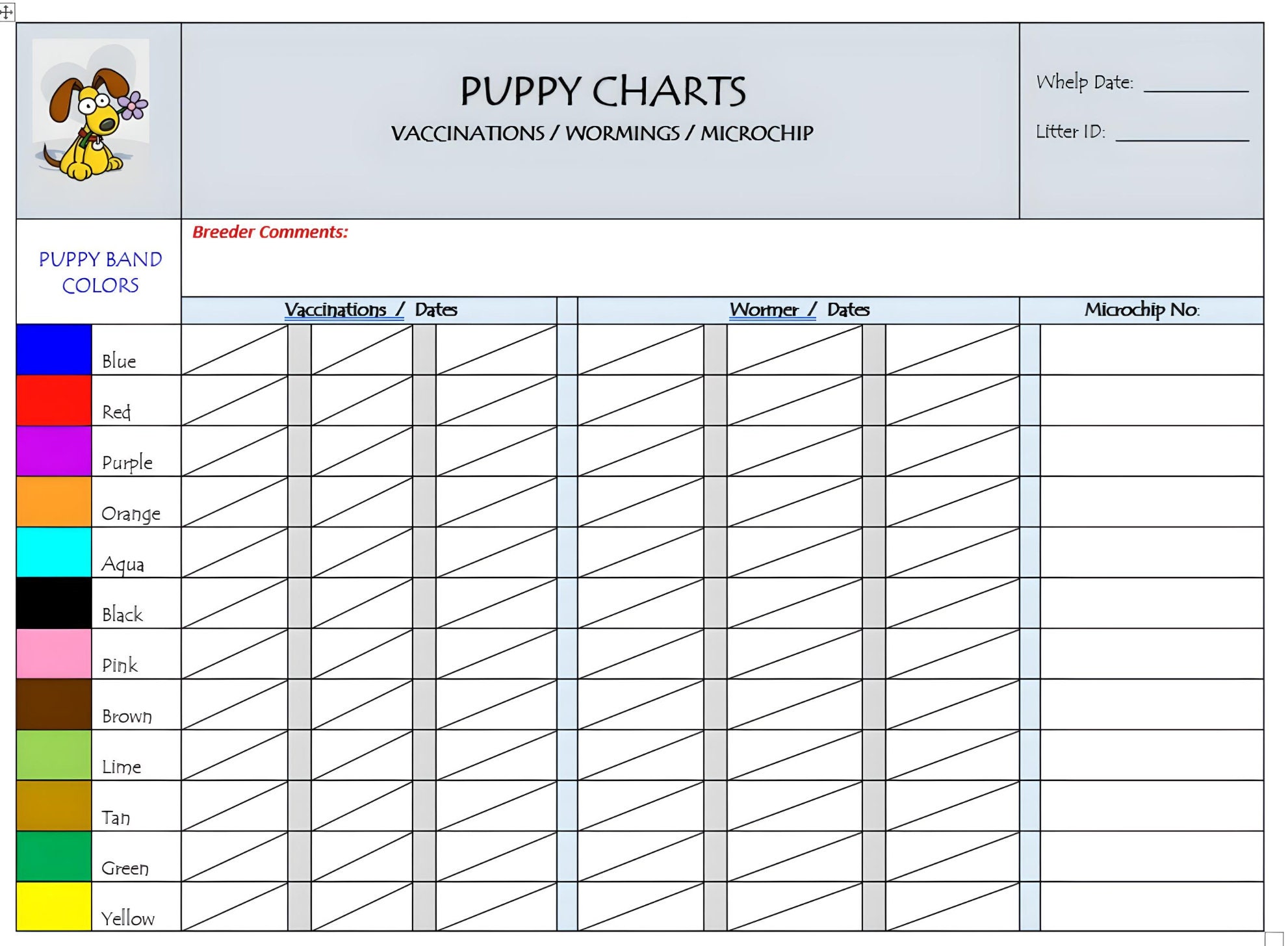 Puppy Charts DOWNLOAD for Keeping Records - Etsy