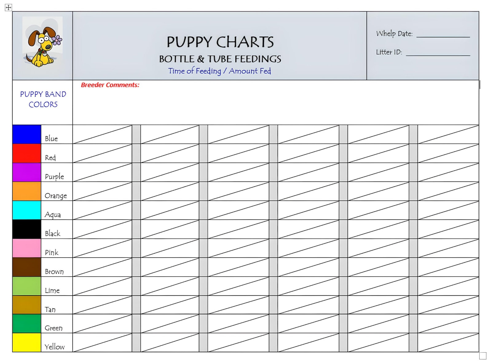 Puppy Charts for Keeping Records on New Puppy Litters - Etsy