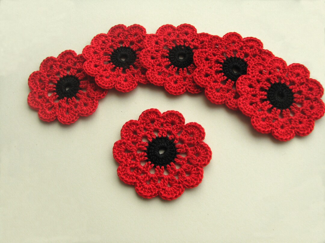 Crochet Applique Flower Red Poppy Applique Garland Motif - Etsy
