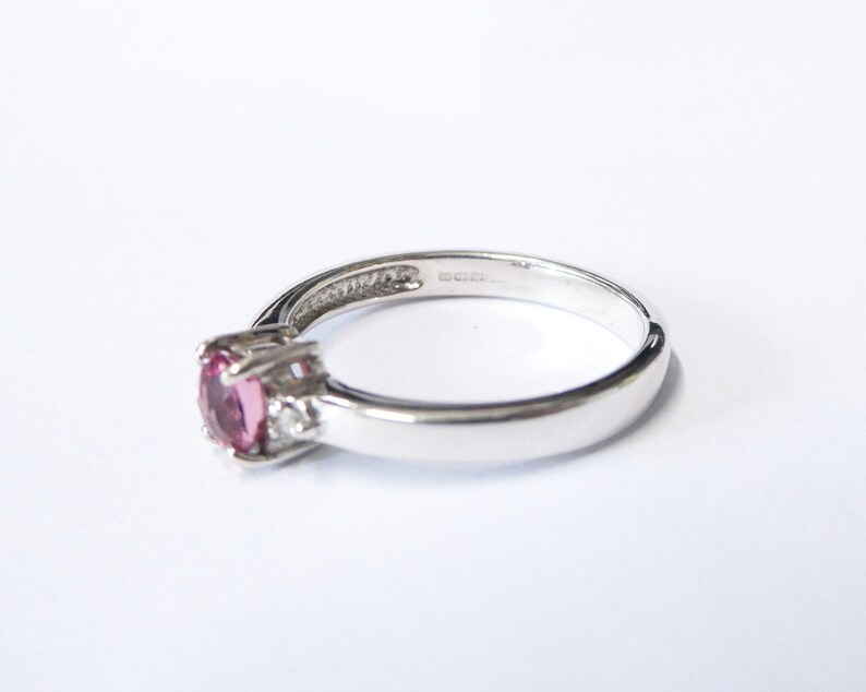9ct White Gold Diamond Pink Stone Ring 9k Diamond Ring - Etsy