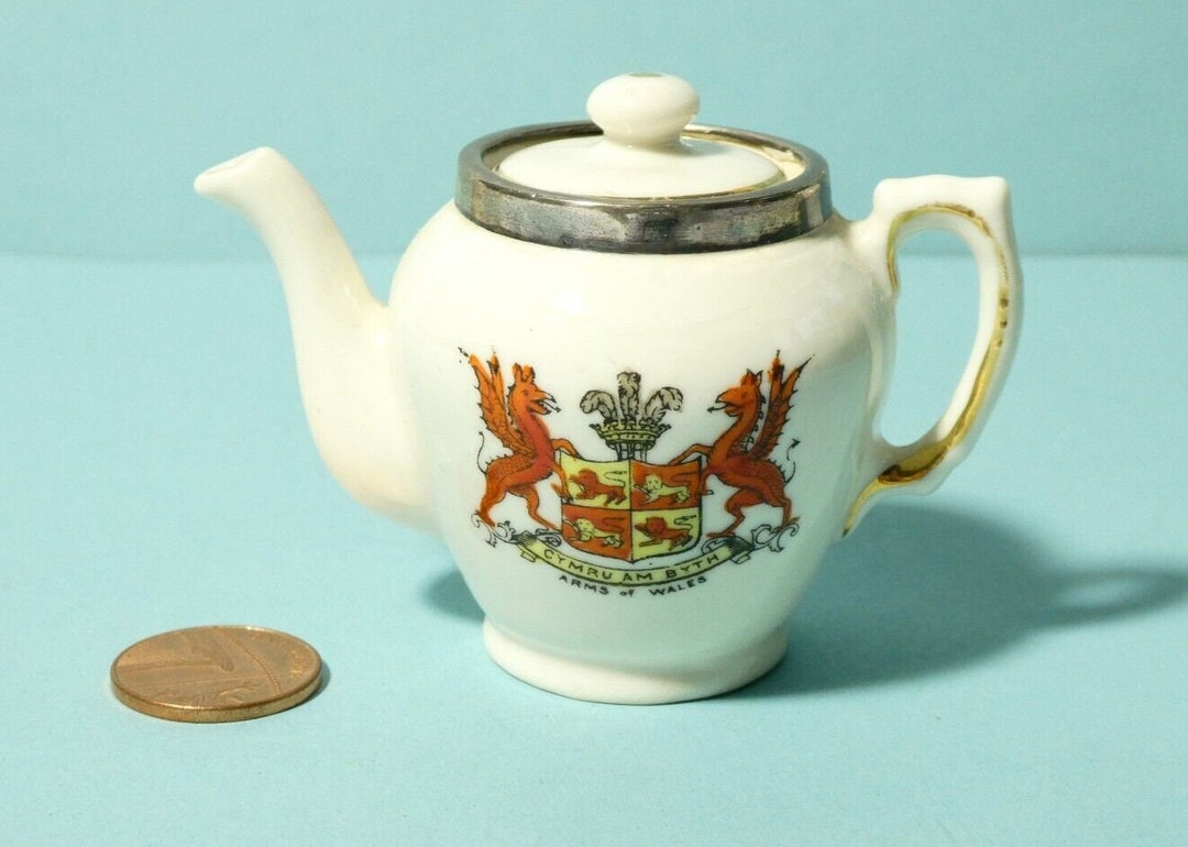Art Deco Silver Miniature Teapot Crested China Wales Crest Ware 1927 ...