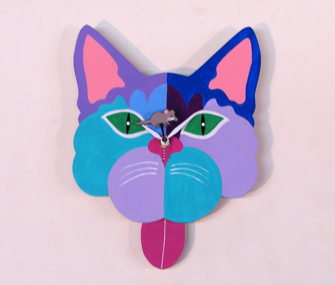 Cat Face Clock Blue - Etsy