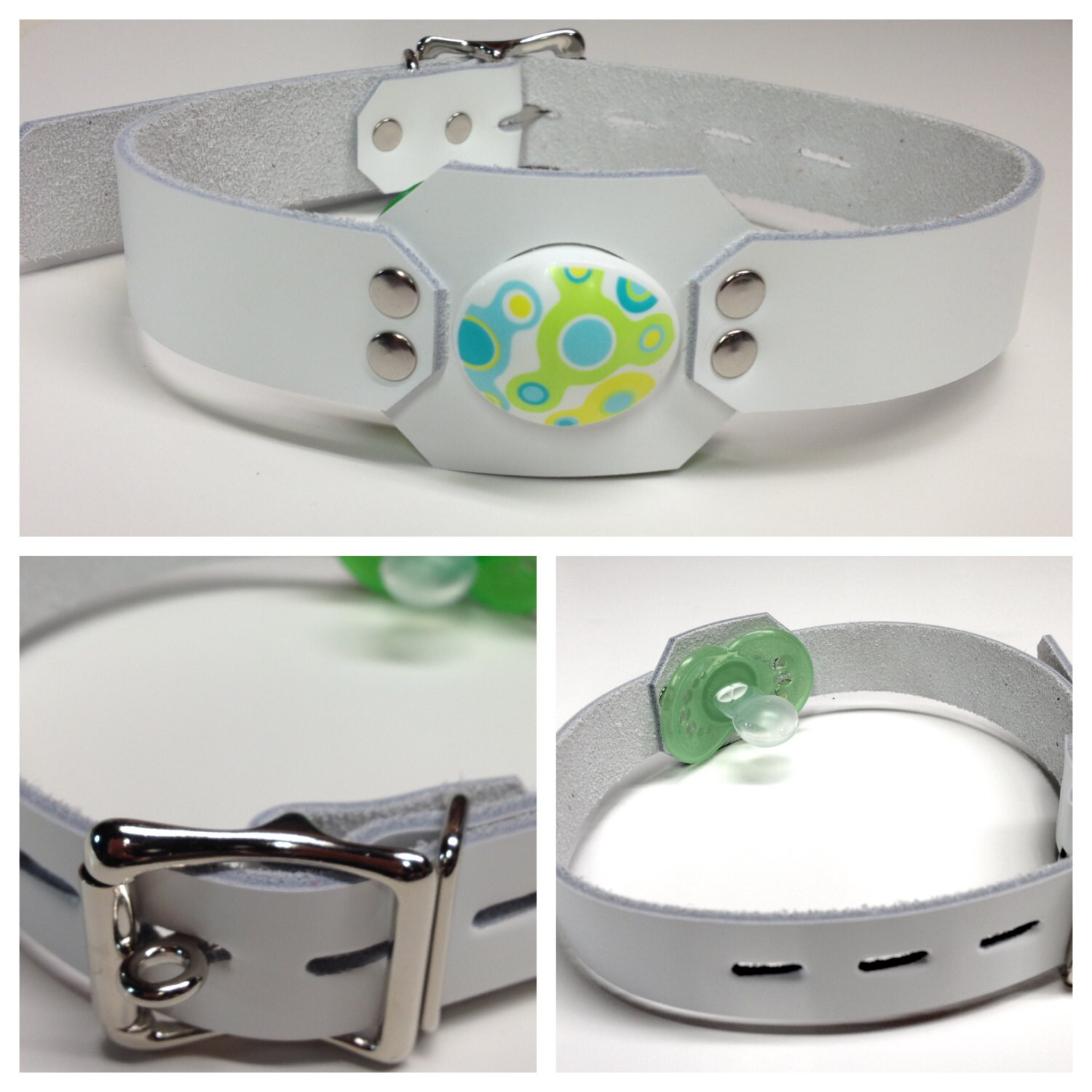 Locking Pacifier Gag Locking Dummy Gag White Leather made to Order ...