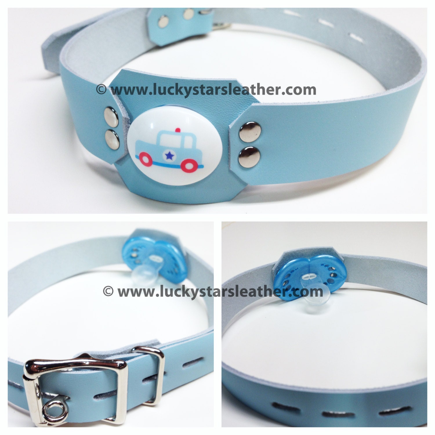 Locking Pacifier Gag Locking Dummy Gag Baby Blue Leather made to Order ...