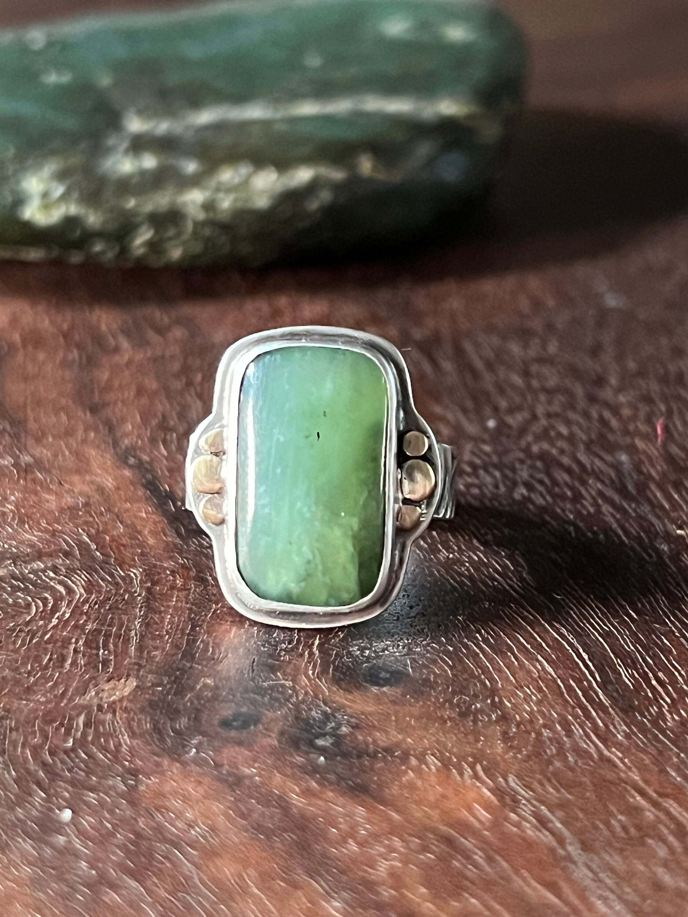 Big Sur Jade Sterling Silver Ring With Gold Accents Size 6 1/4 - Etsy