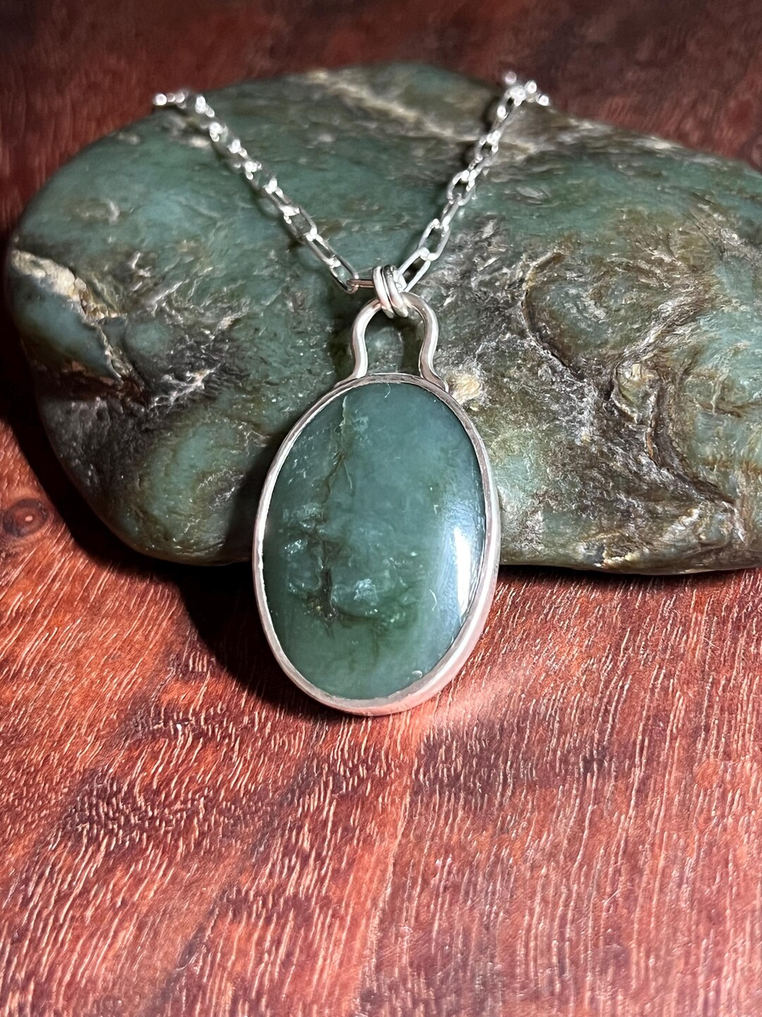 Big Sur Jade Pendant Necklace: Sterling Silver Fern Design, Handmade - Etsy