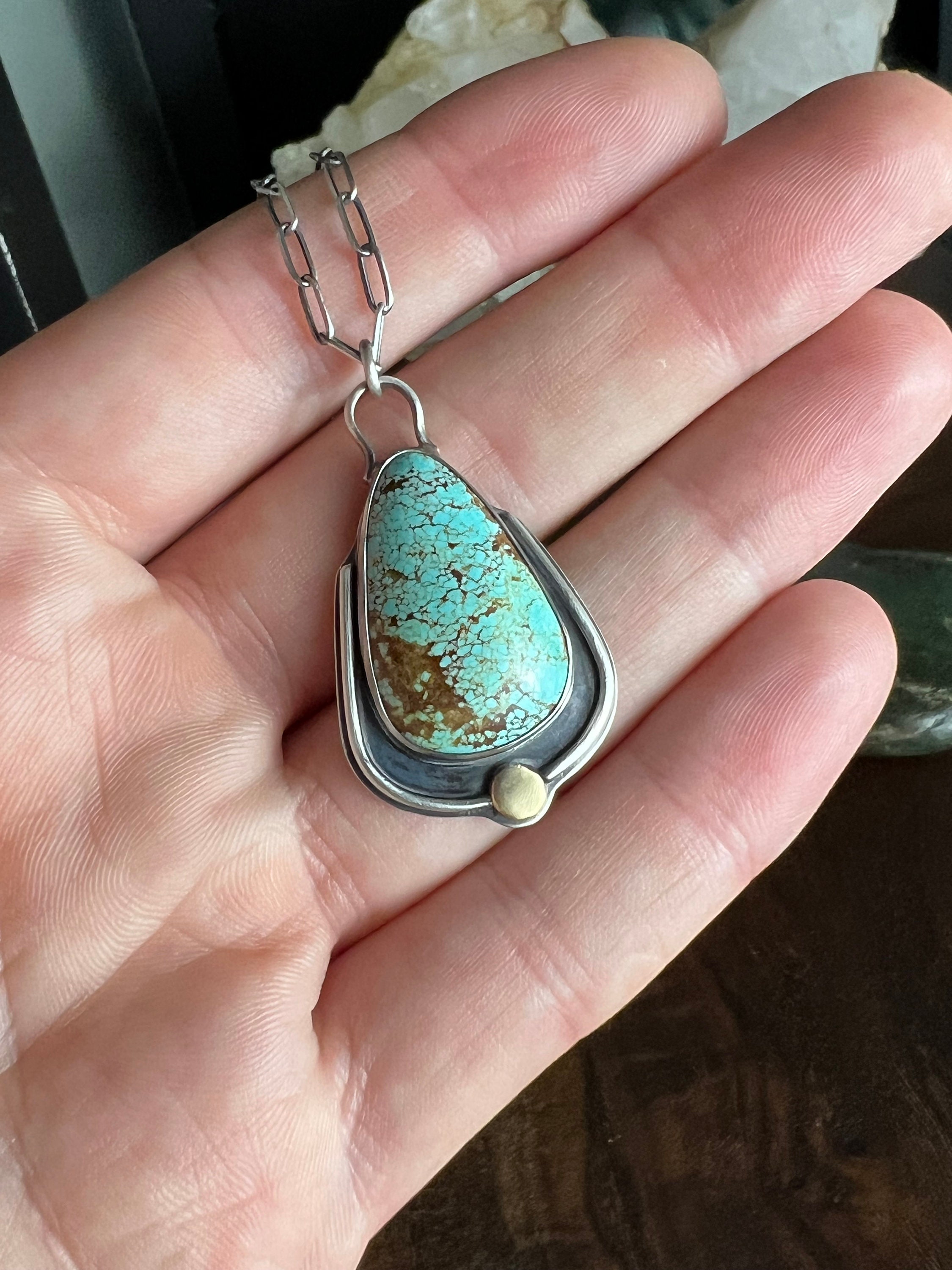 Mine 8 Turquoise Teardrop Sterling Silver Pendant With Gold Accents on ...