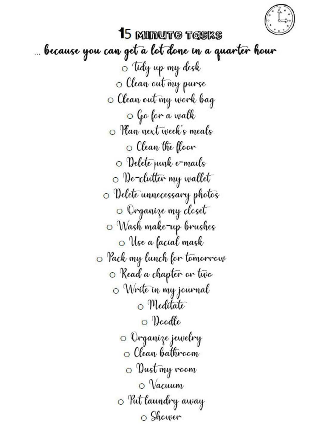 15 Minute Tasks PDF, Planner - Etsy