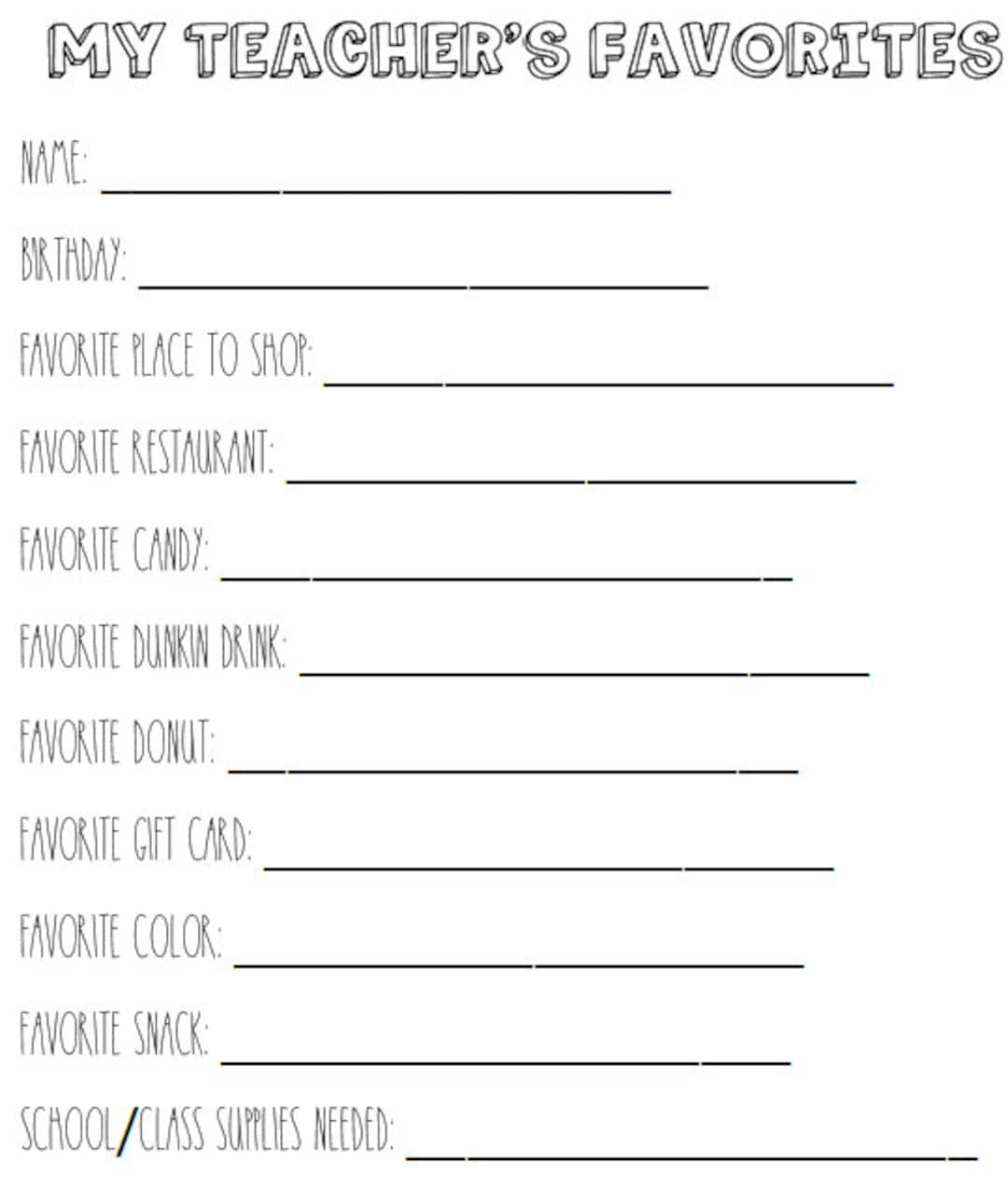 Teacher's Favorite Things PDF - Etsy