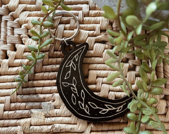 Black Floral Moon, Moon Keychain, Moon Keychains, Floral Keychain ...