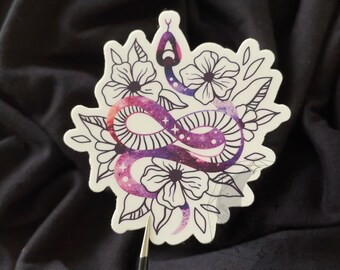 Snake Sticker Holographic Moon Phases Flowers & Serpent - Etsy
