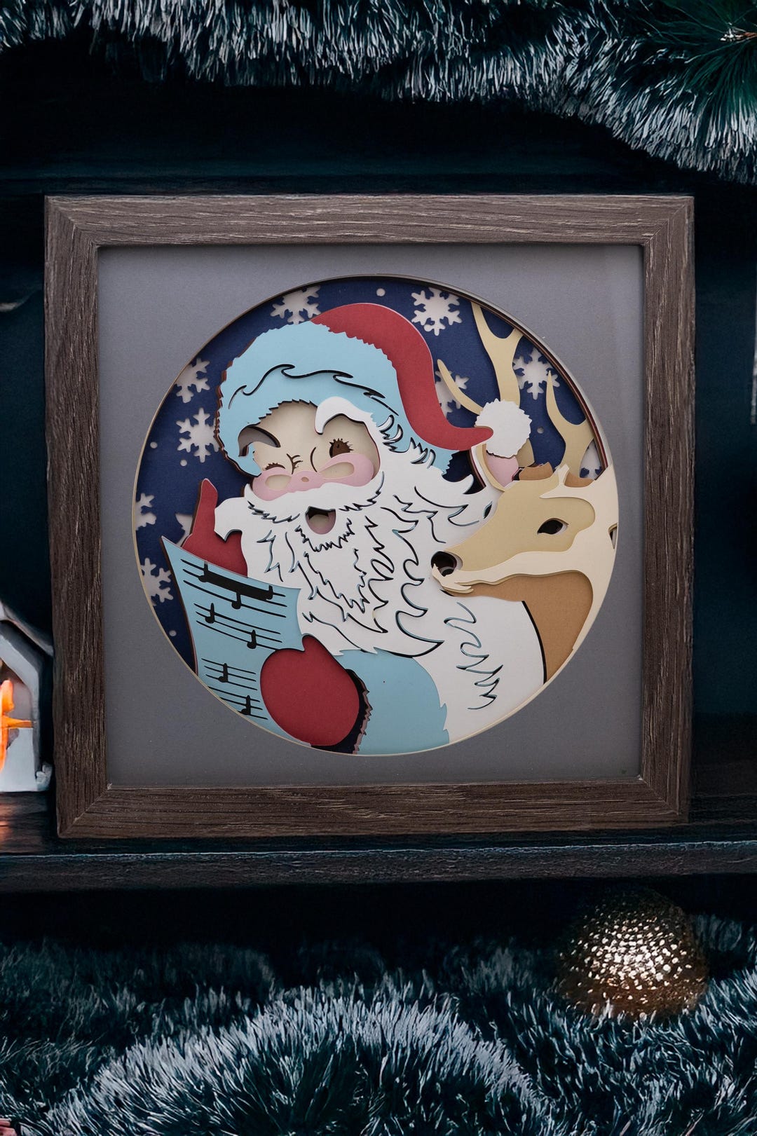 Layered Paper Art – Santa & Reindeer Christmas Shadow Box | Holiday ...