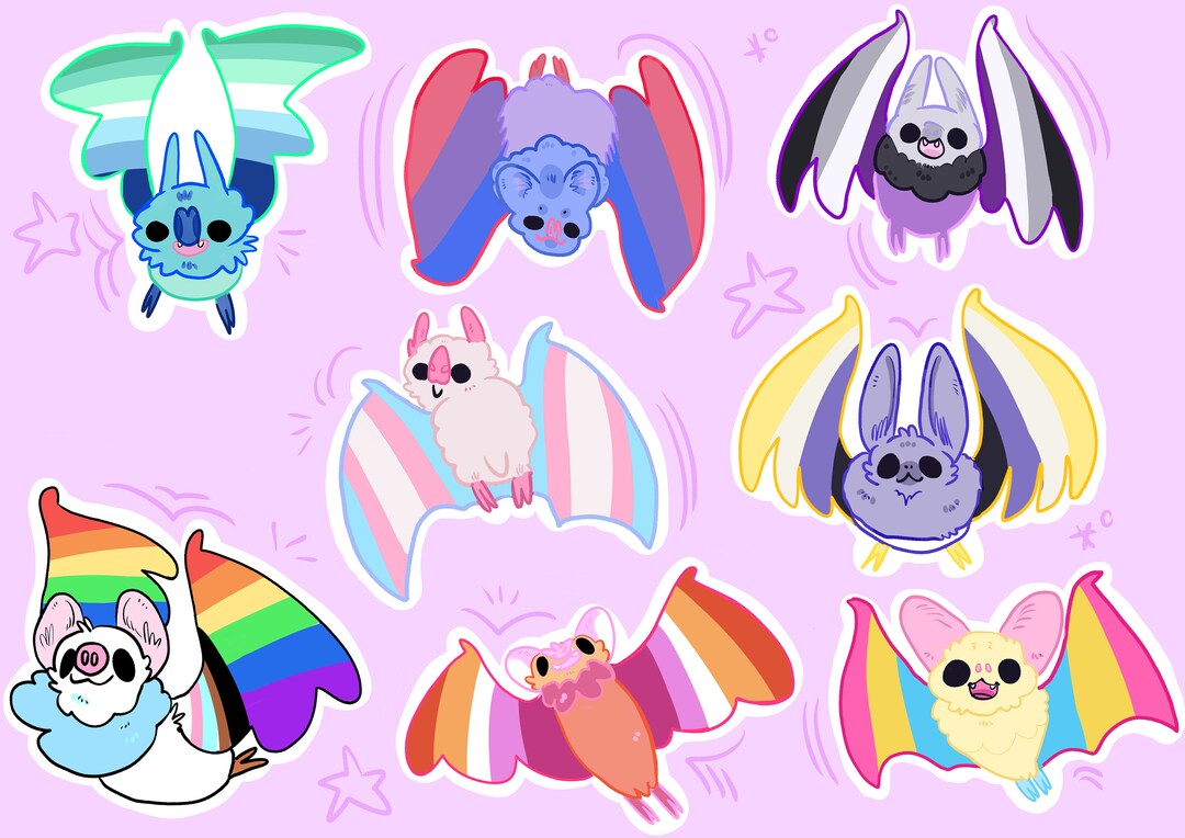 Pride Bats, LGBTQ+ Cute Vinyl Sticker, Glossy Bat Sticker Set, Gay ...