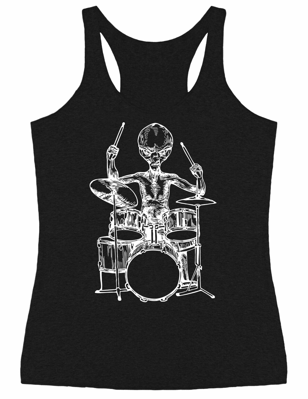 Alien Playing Drums Women's Tri-blend Tank Top Gift for Girlfriend Wife ...