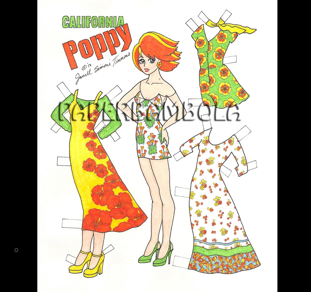 California Poppy Paper Doll - Etsy