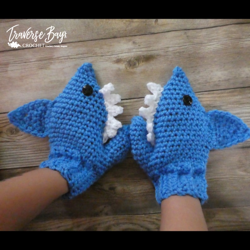 Crochet Shark Mitten Pattern Toddler Child Sizes MI Designer - Etsy