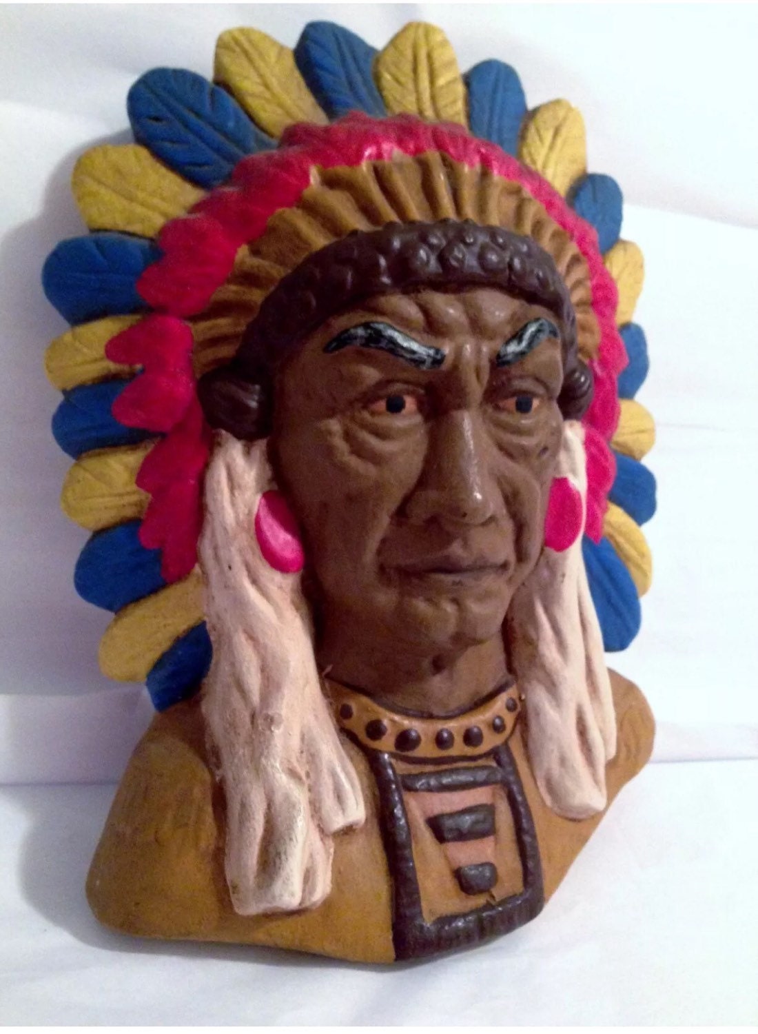 Vintage Indian Chief Head Bust Wall Hanging 7 Tall - Etsy