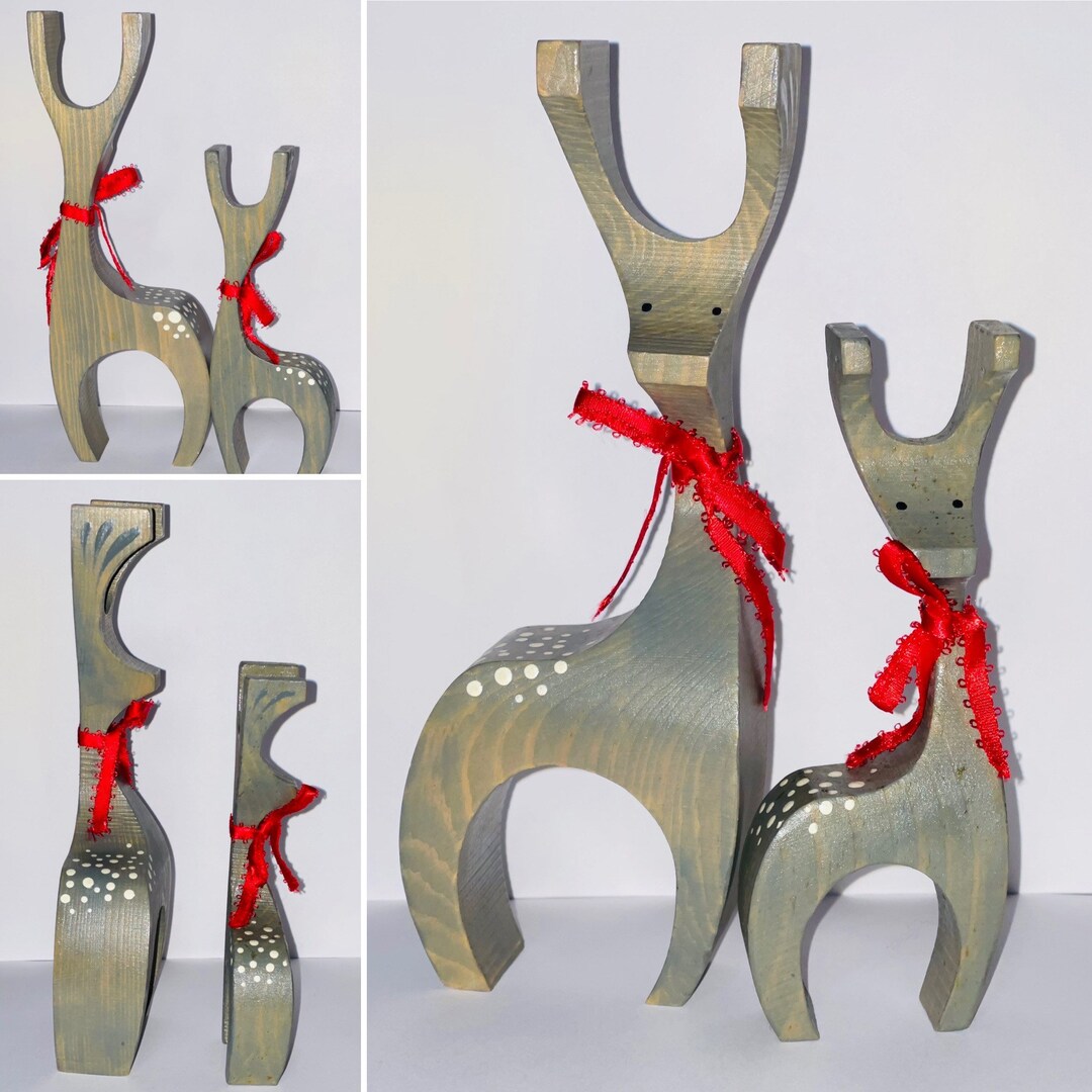 Vintage Danish Hand Carved Wood Deer Figurine Christmas Wooden Modern ...