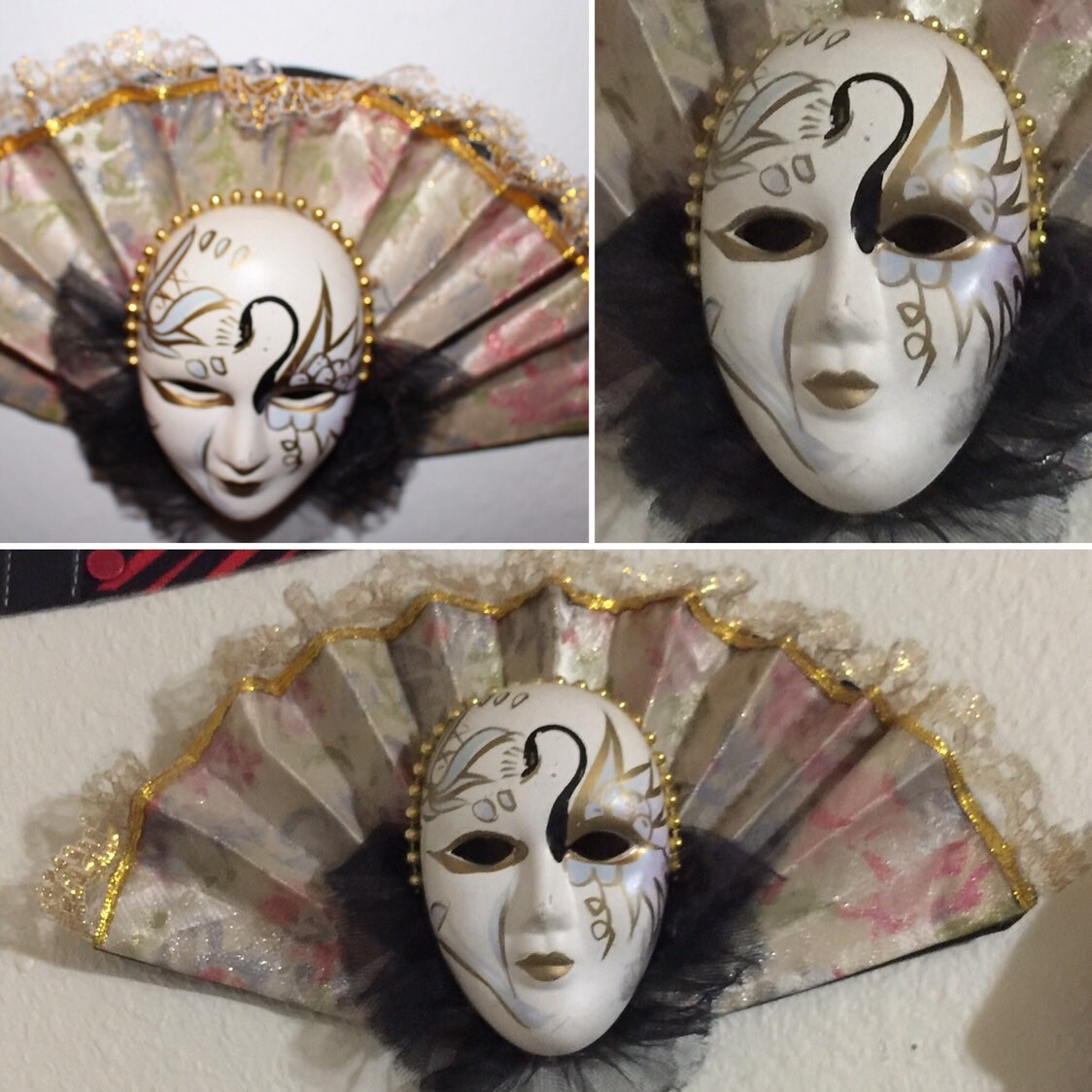 Vintage Handmade Lady Face Mask Ceramic Decor Jester Mask With Fan ...