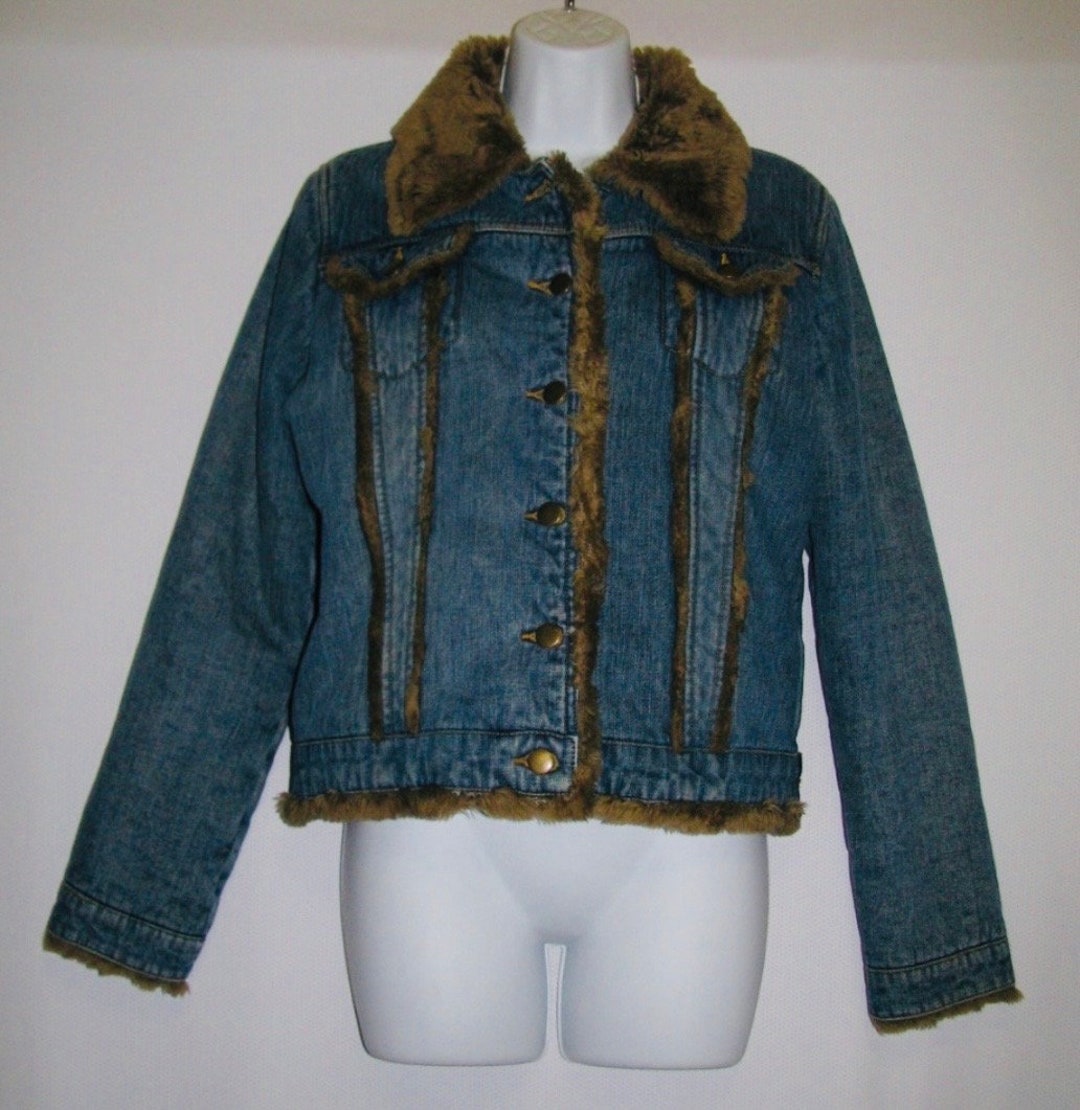 Seventy Seven 77 Blue Denim Jacket Size L Fur Trim - Etsy