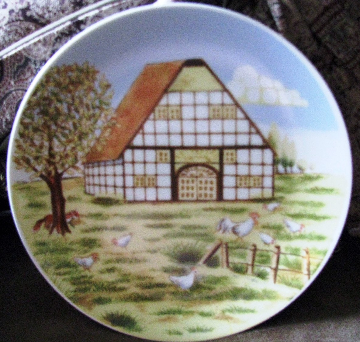 Vintage Artmark Collectible Porcelain Plate Farm Barn Chickens and a ...