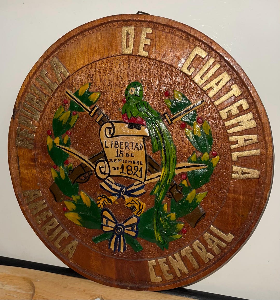 Vintage Folk Art Wood Carved CREST Plaque Coat of Arms Republic of ...