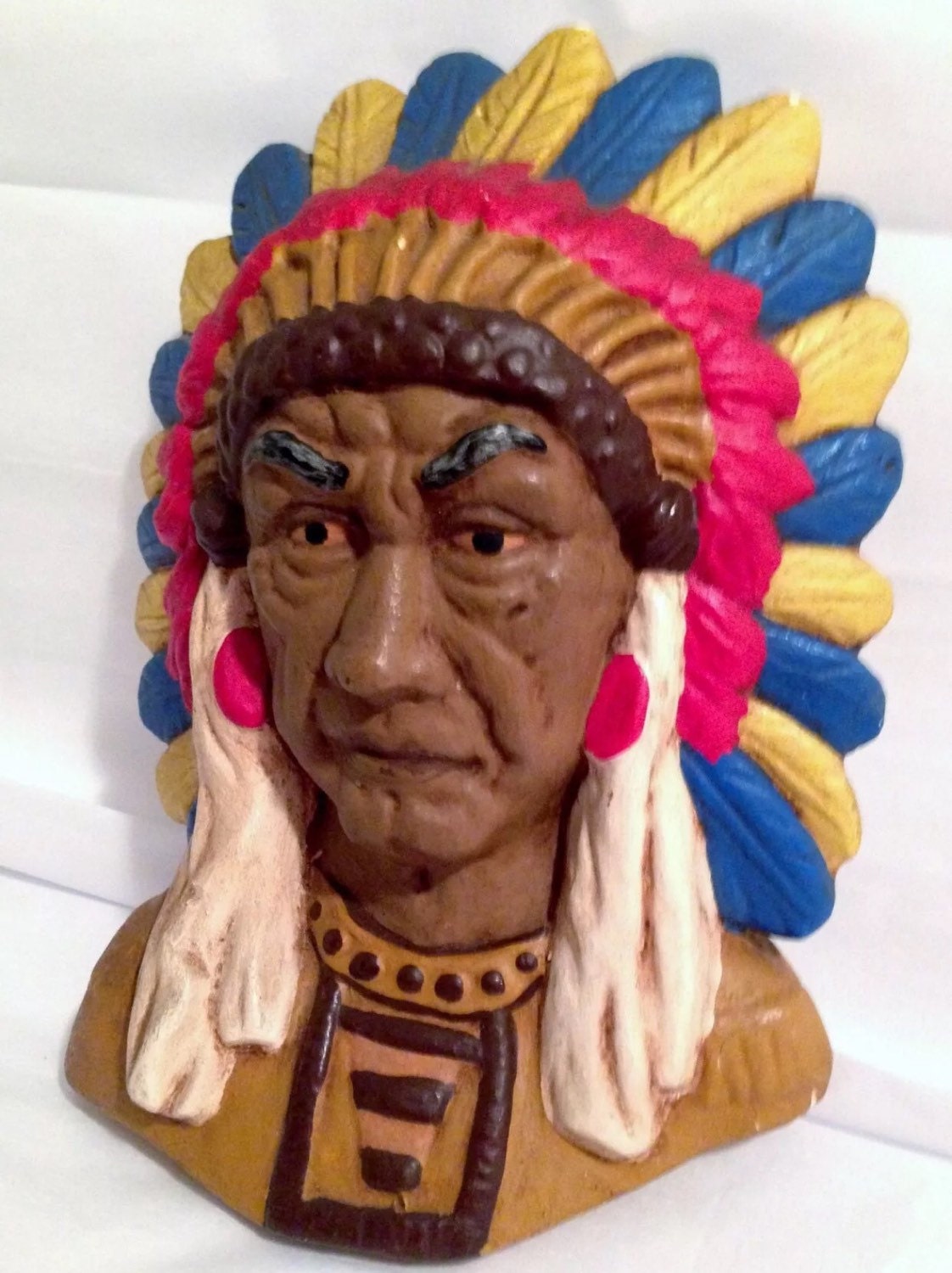 Vintage Indian Chief Head Bust Wall Hanging 7 Tall - Etsy