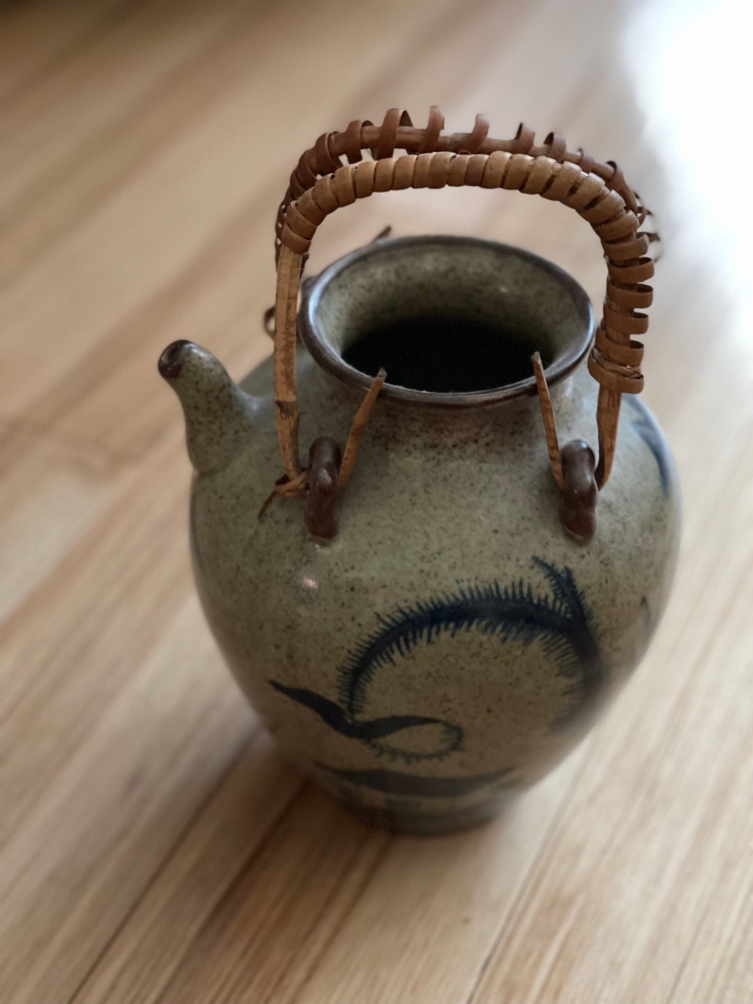 Large Ceramic Asian Teapot With Bamboo Handles Scenic Design - Etsy