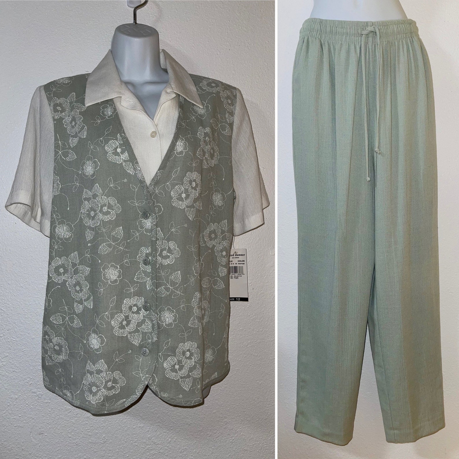 Vintage 1990's Alfred Dunner Suit Pants/blouse Size 12 Color Seafoam ...