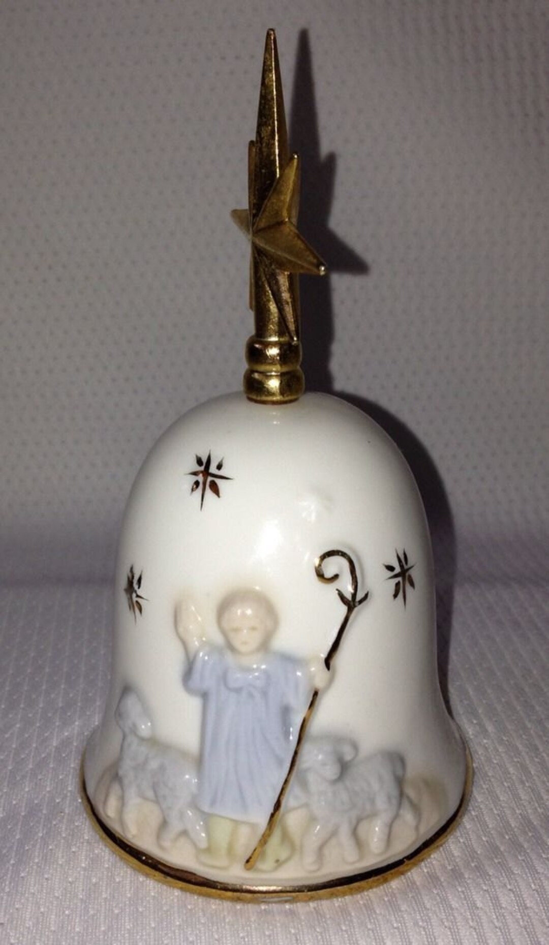 RUSS BERRIE 15209 First Noel Shepherd & Lambs Porcelain Bell Gold ...