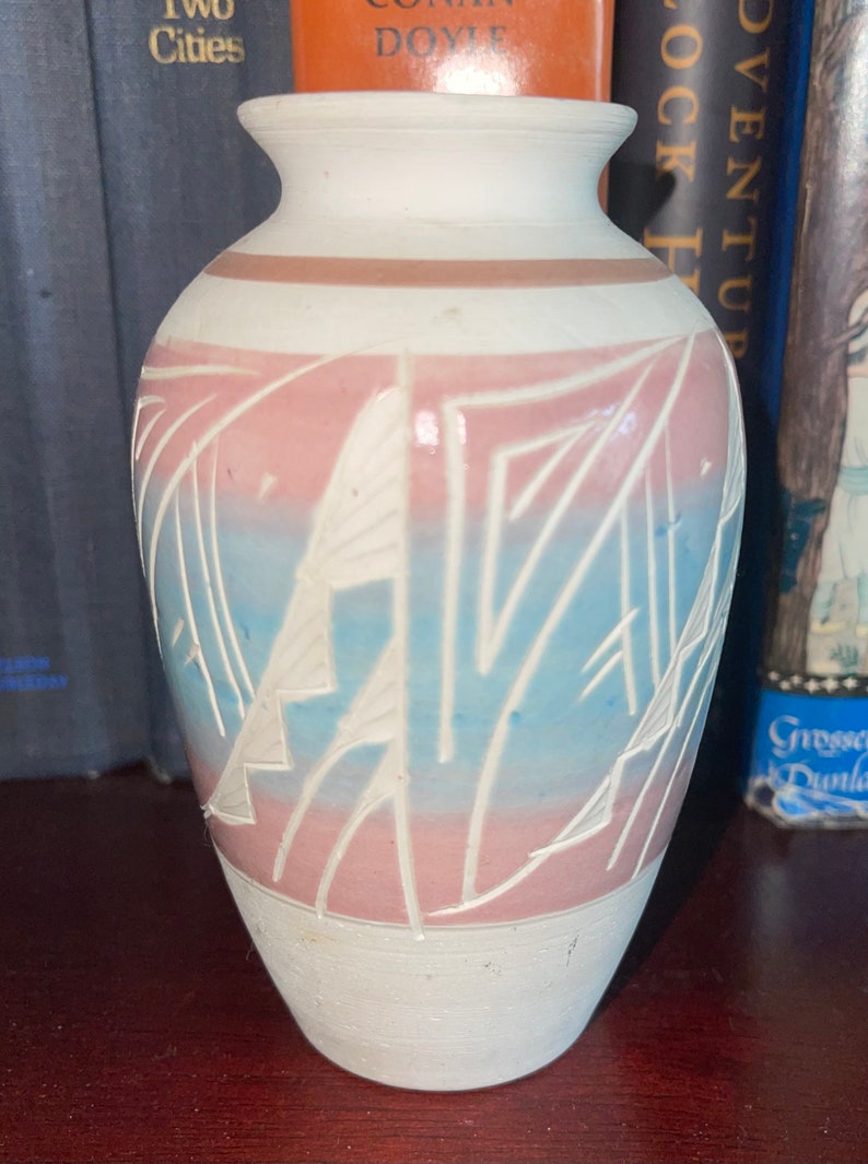 Vintage R Gonza Mexican Pottery Small Vase Pink Blue Southwestern ...