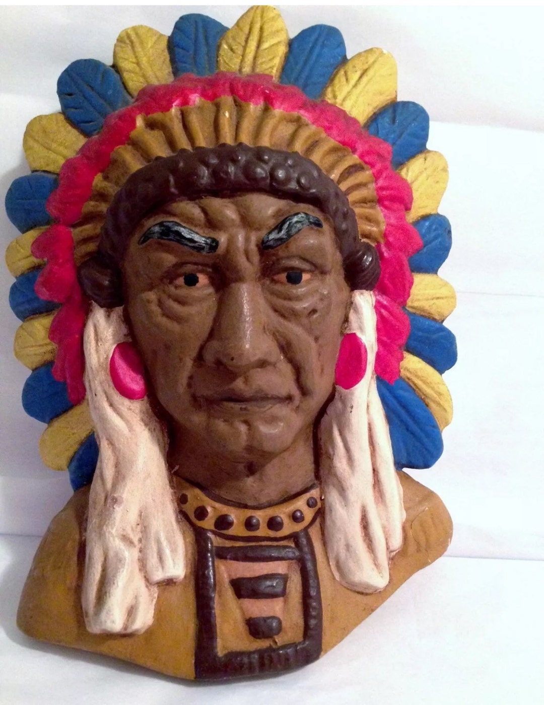 Vintage Indian Chief Head Bust Wall Hanging 7 Tall - Etsy