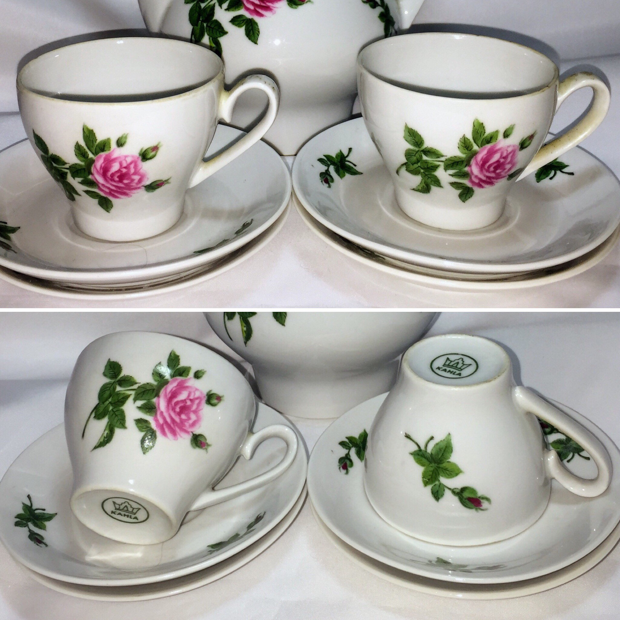 Vintage Kahla Made in Germany Rose Pattern Design Teapot With 2 Cups ...