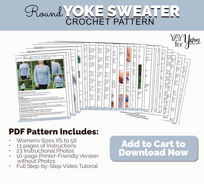 Round Yoke Sweater PDF Crochet Pattern, Women's Circular Yoke Top Down ...