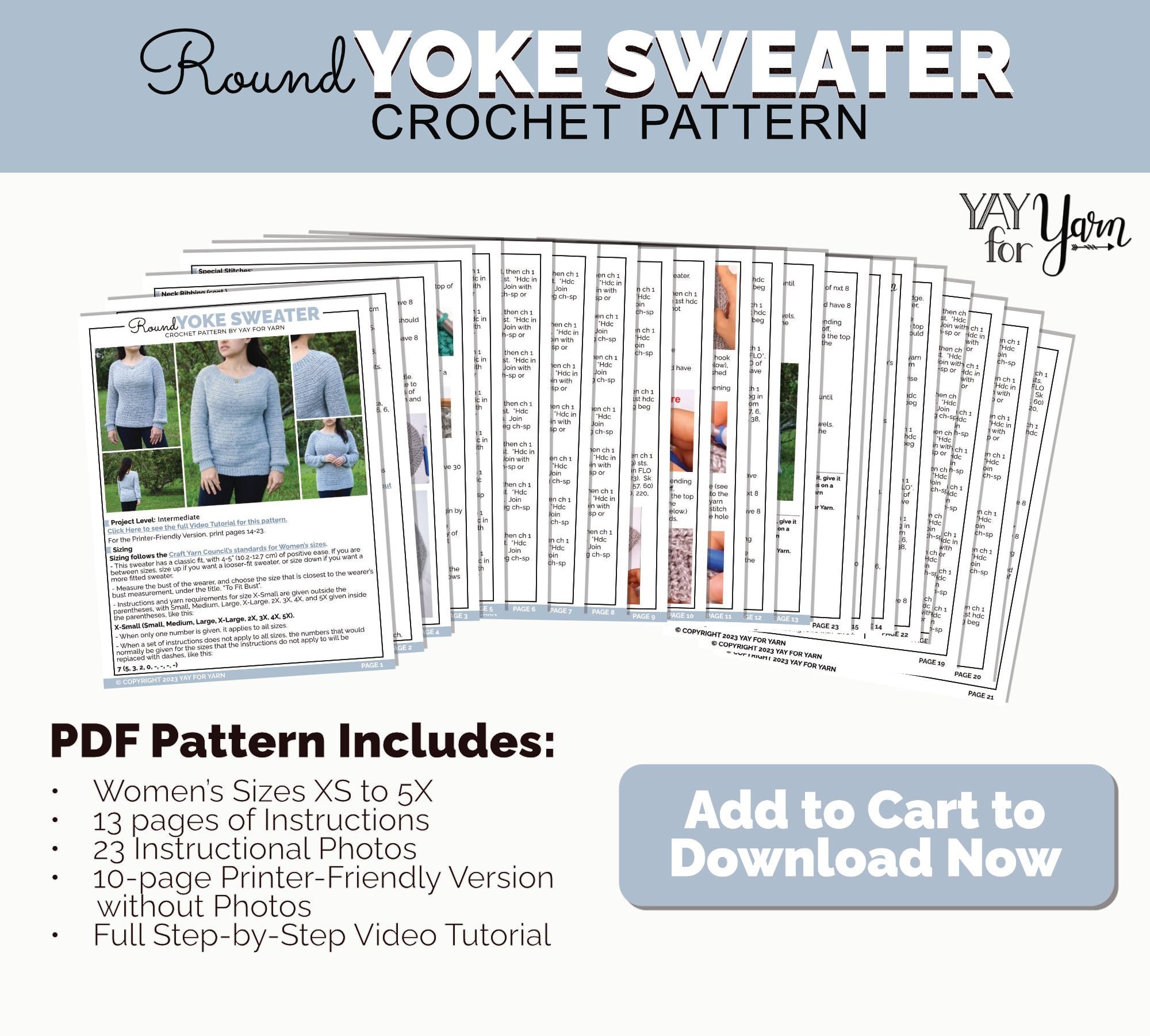 Round Yoke Sweater PDF Crochet Pattern, Women's Circular Yoke Top Down ...