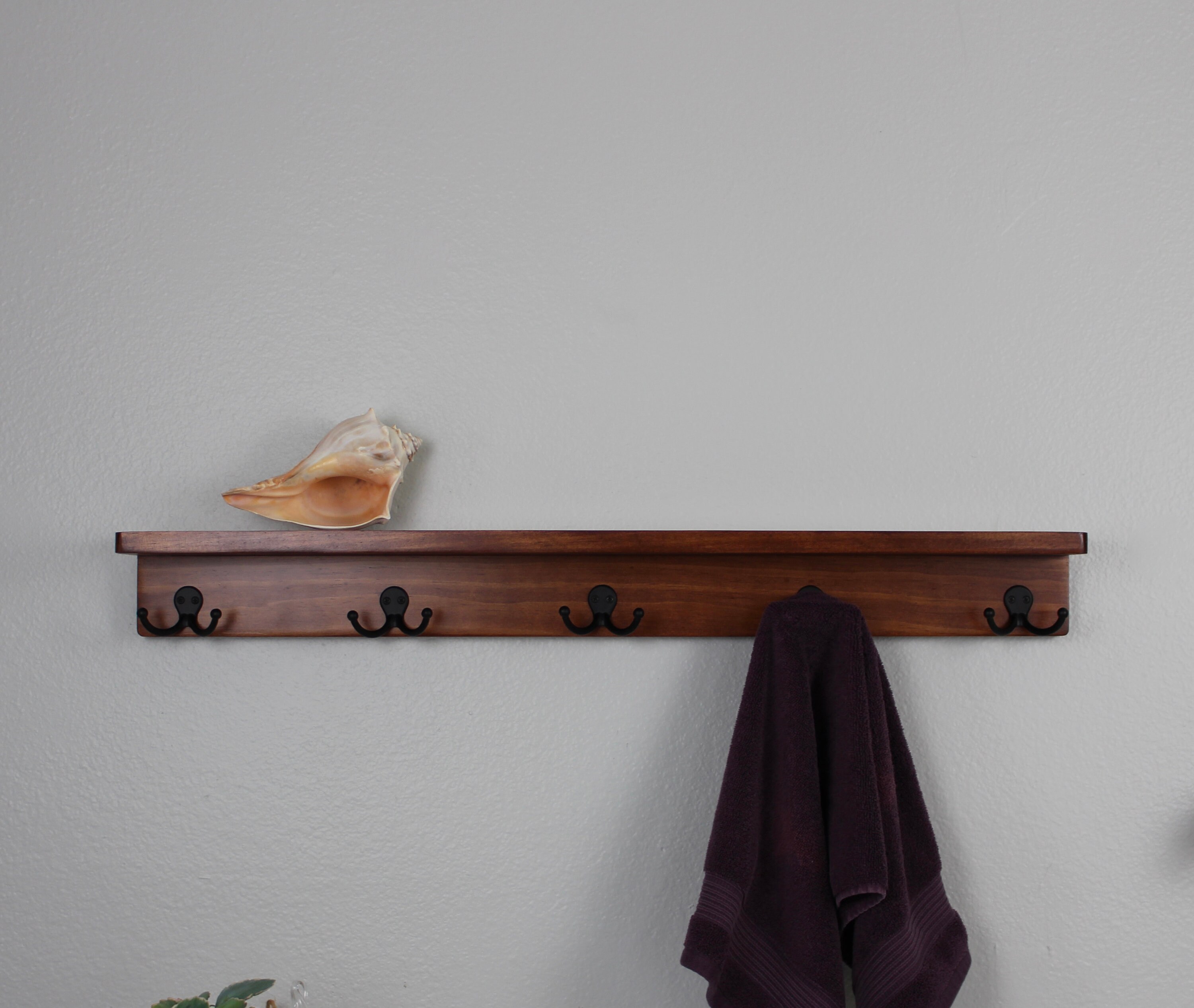 Slim Wood Shelf with Double Hooks Cute and Simple Coat and | Etsy