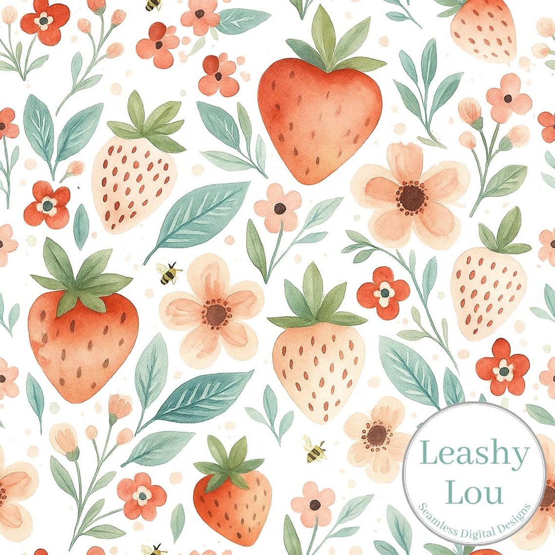 Floral Strawberries Seamless Digital Design, Flower Seamless Digital ...