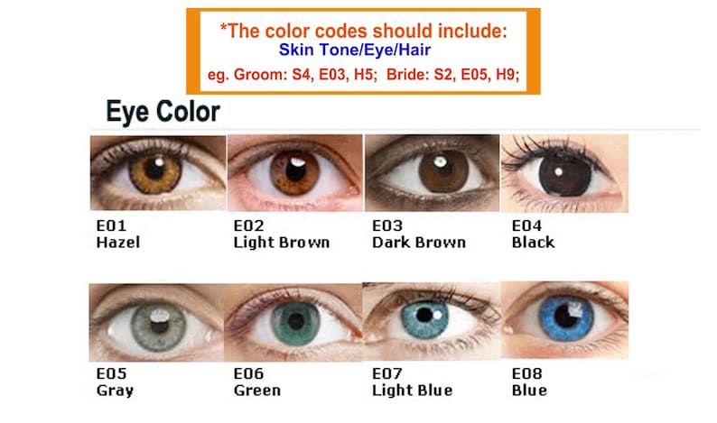 Color Chart: Skin Tone, Eye & Hair Color Codes (FREE With Order) - Etsy