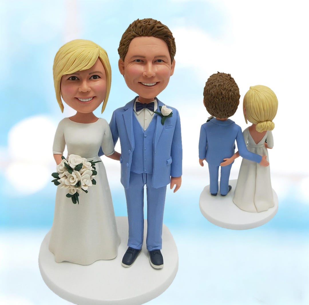 Personalized Bride & Groom Bobblehead Figurine – Custom Wedding Cake ...
