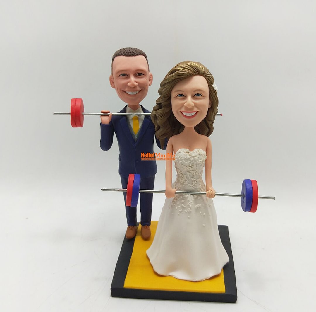 Custom Weight Lifting Cake Topper Wedding Bobblehead Cake Toppers Custom Cake Topper Wedding ...