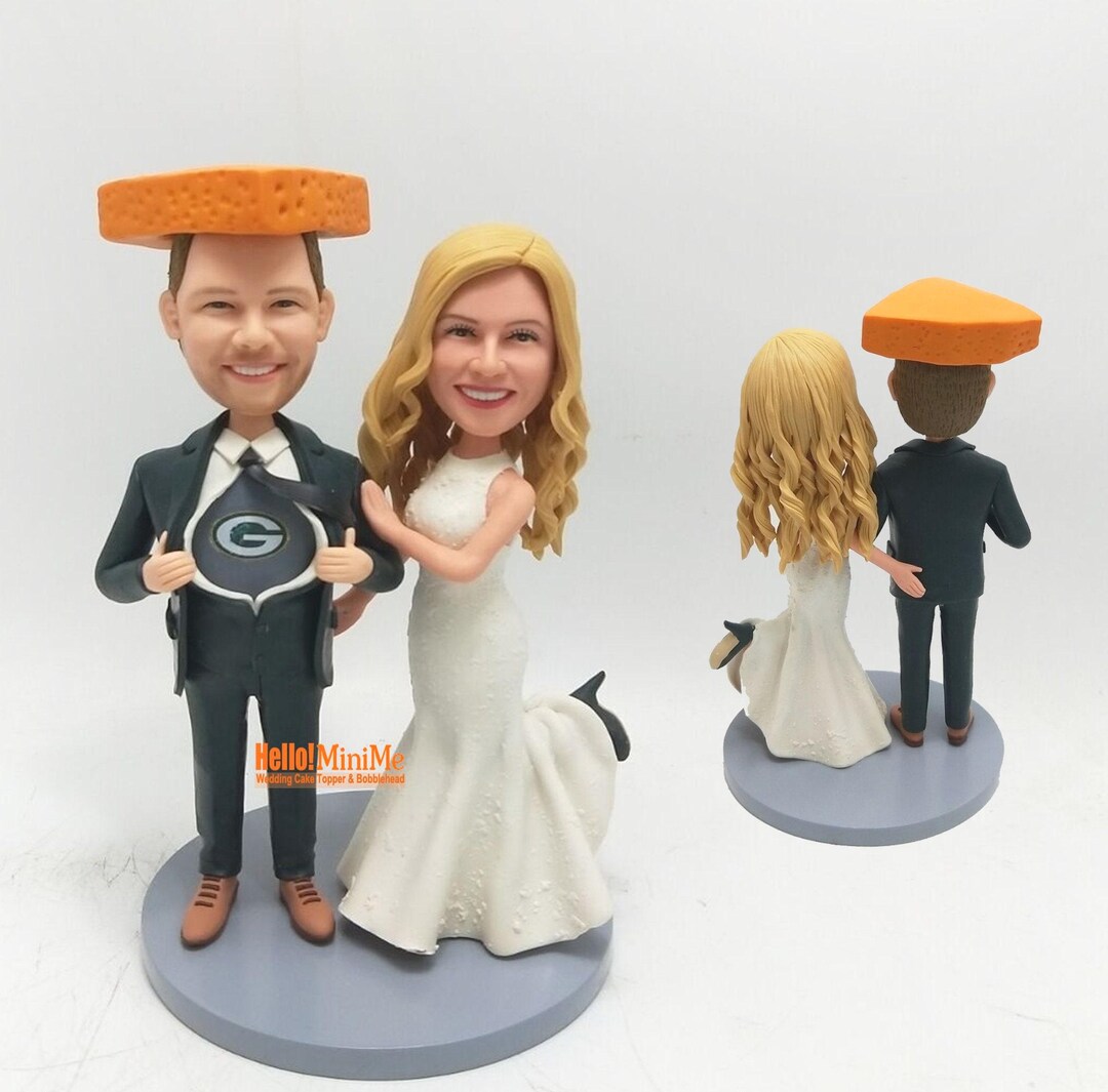 Custom Cheesehead Wedding Cake Topper: Personalized Bobblehead Couple ...
