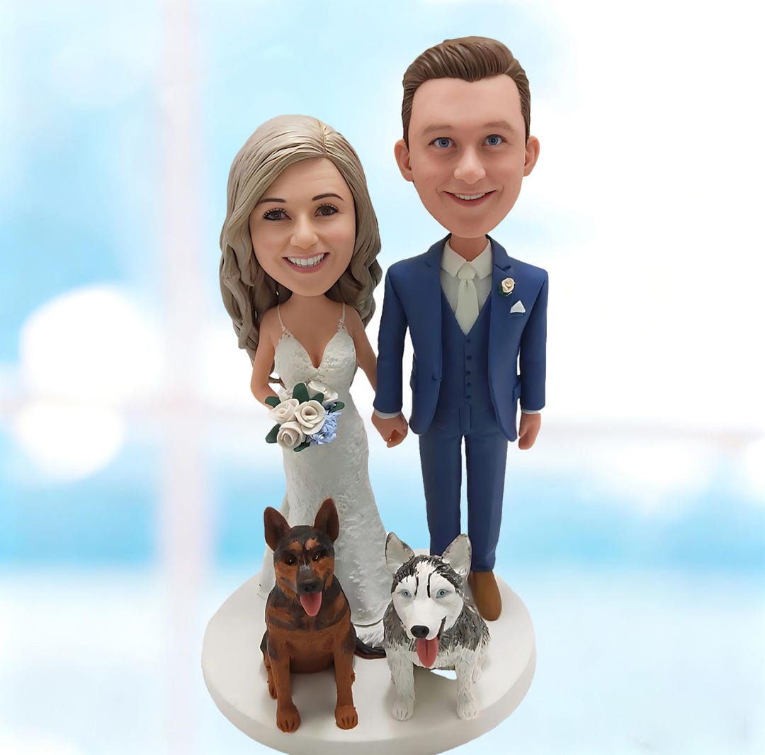 Personalized Wedding Cake Topper – Bride & Groom Bobblehead Figurine ...