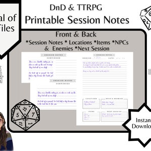 Clean and Minimal D&D and TTRPG Session Note Tracker - for Print and ...