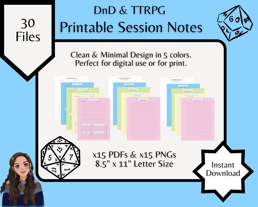 Clean and Minimal D&D and TTRPG Session Note Tracker- Spring Color ...